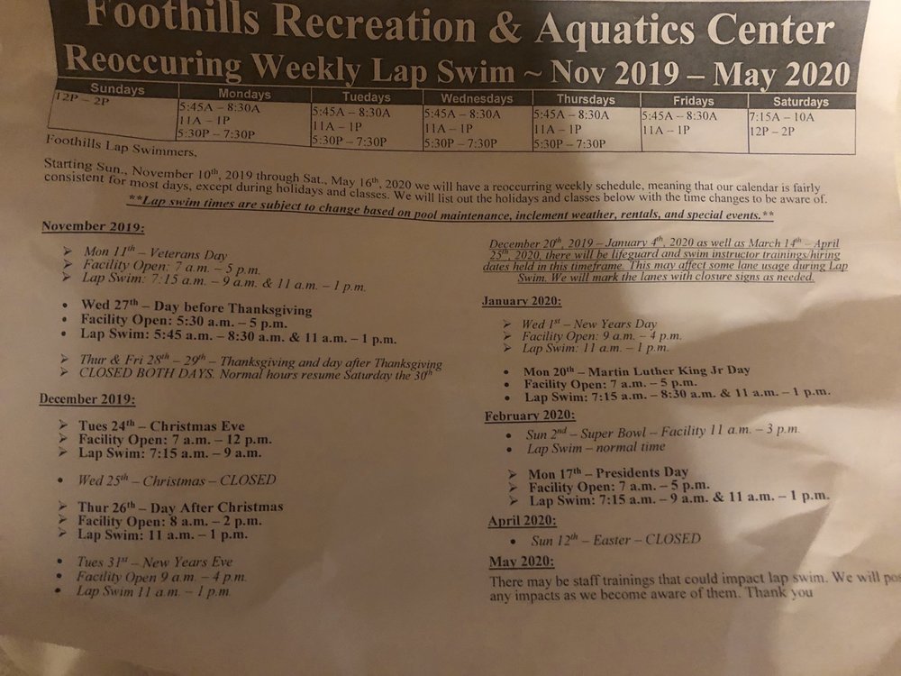FOOTHILLS RECREATION & AQUATICS CENTER - Glendale AZ - Hours ...