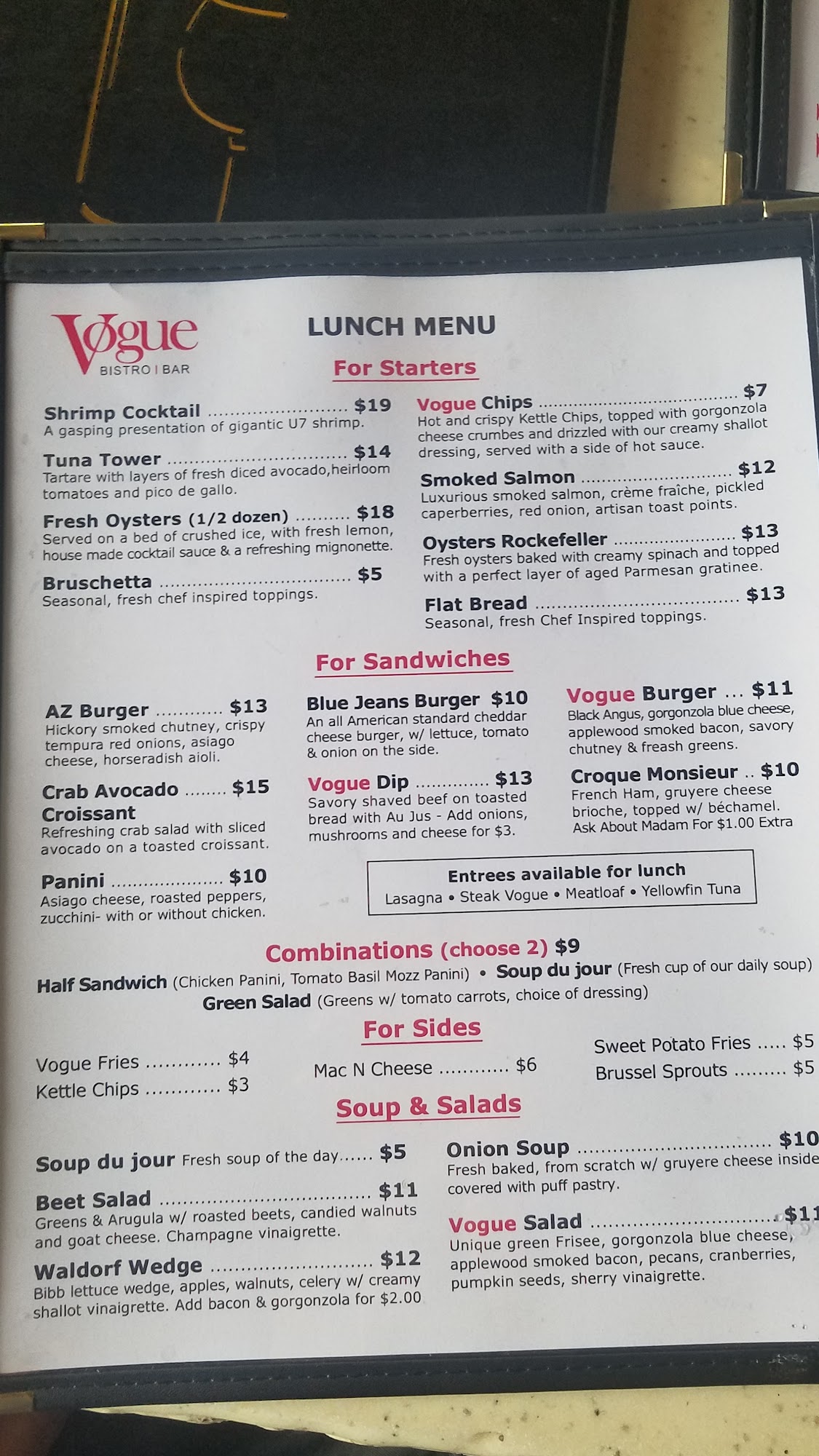 Menu for Vogue Bistro, Surprise, AZ - Restaurantji