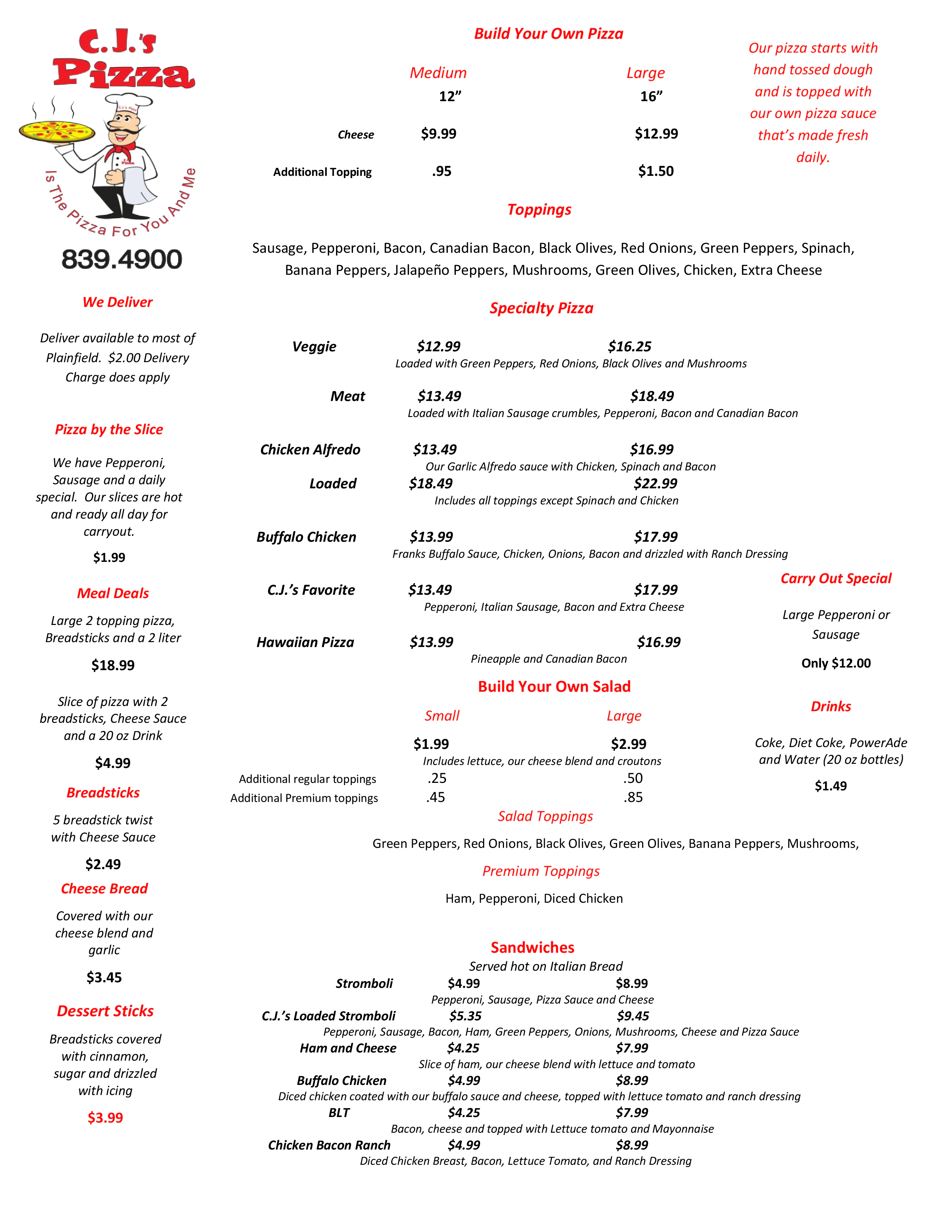 CJ's Pizza, Plainfield - Menu, Reviews (110), Photos (65) - Restaurantji