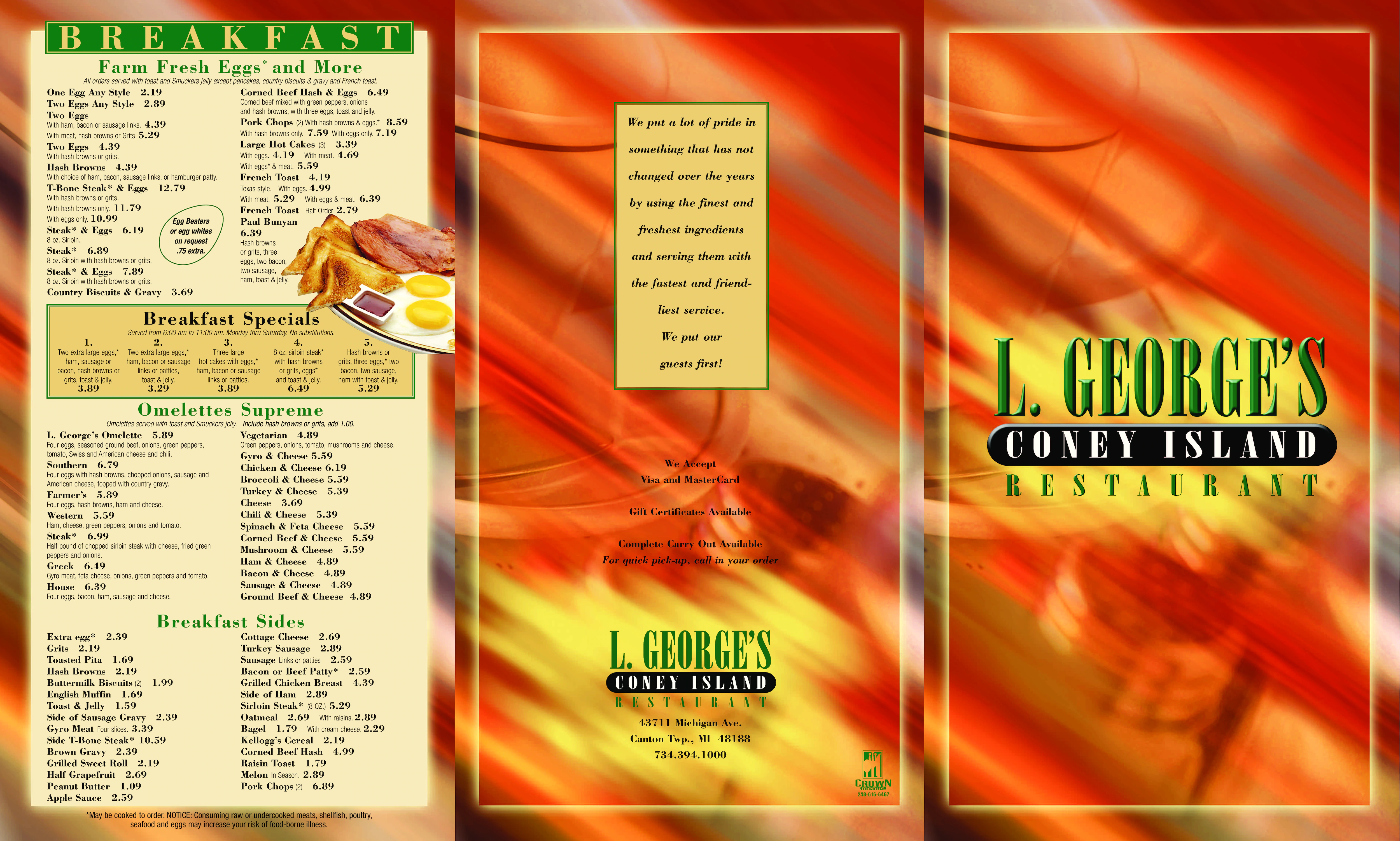 Menu for L George's Coney Island, Canton, MI - Restaurantji