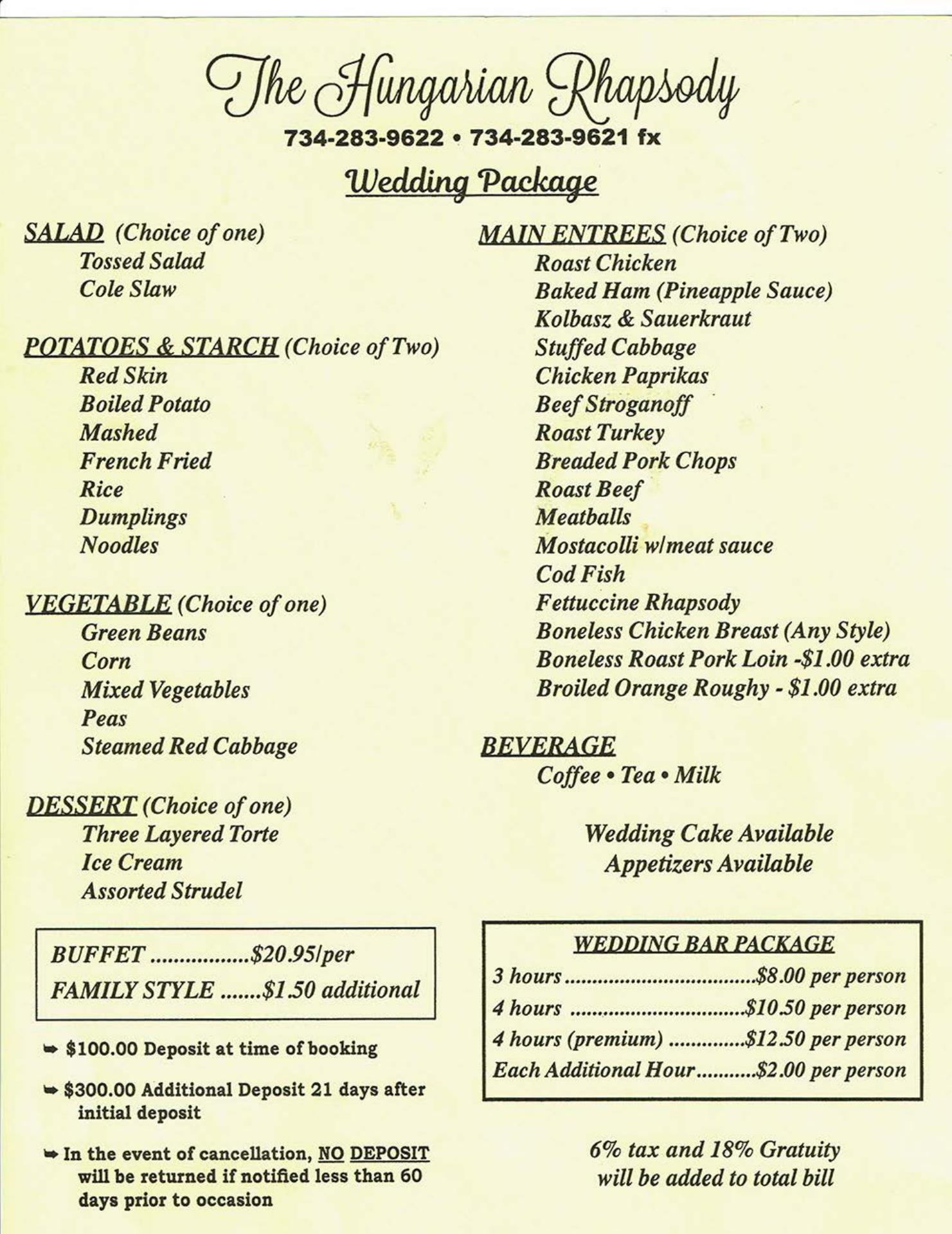 Menu for Hungarian Rhapsody Restaurant, Southgate, MI - Restaurantji