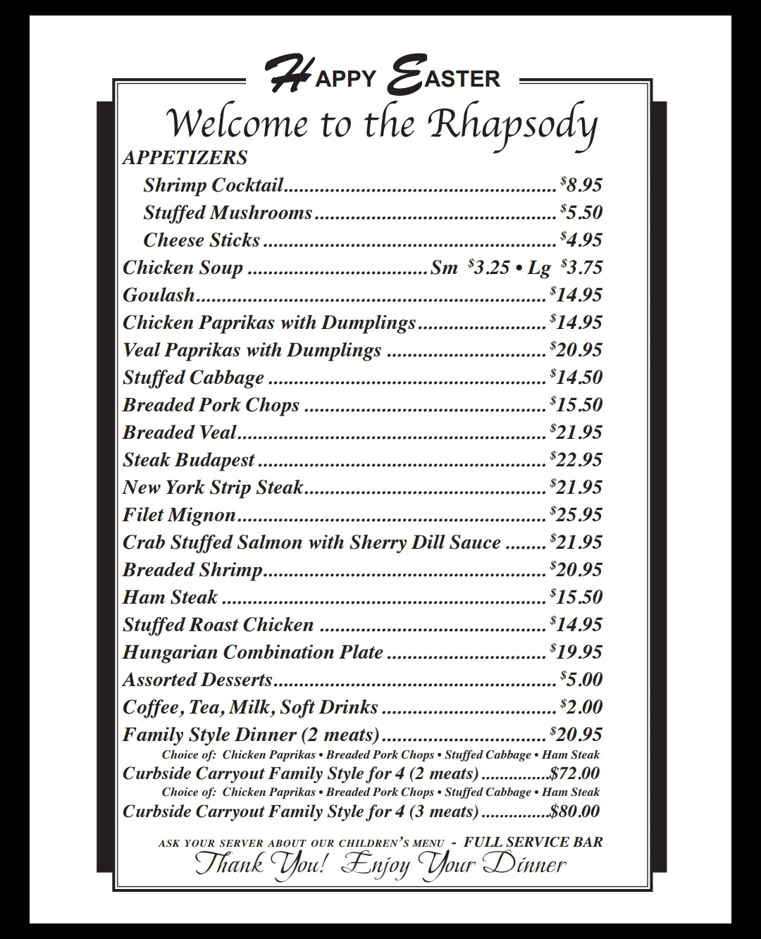 Menu for Hungarian Rhapsody Restaurant, Southgate, MI - Restaurantji