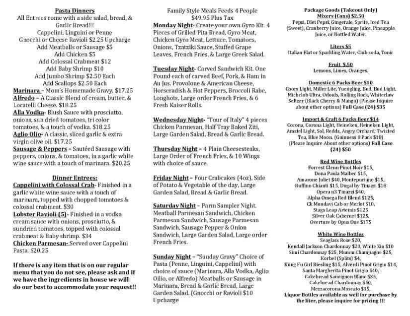 Menu for Briglia's Tavern, Berlin, NJ - Restaurantji