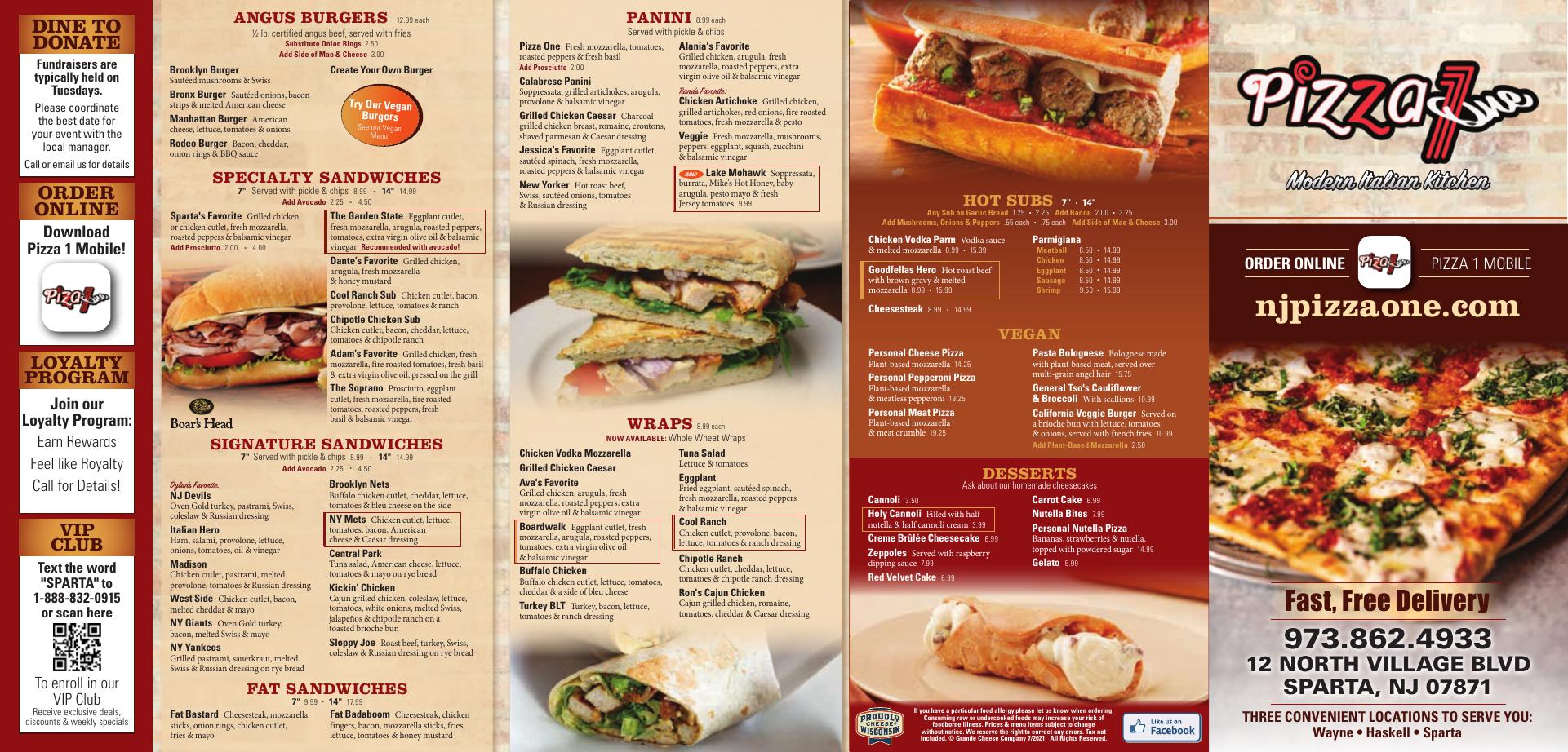 Menu for Pizza One, Haskell, NJ - Restaurantji