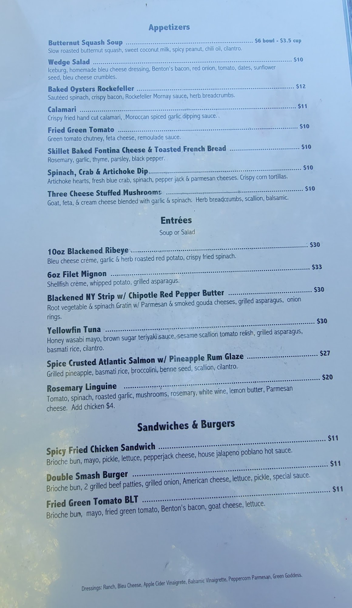 Menu for Rain Restaurant, Abingdon, VA - Restaurantji