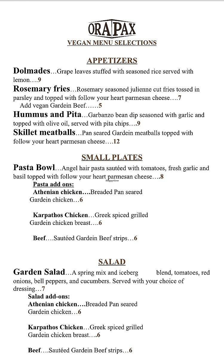 Menu for Orapax Restaurant and Bar, Norfolk, VA - Restaurantji