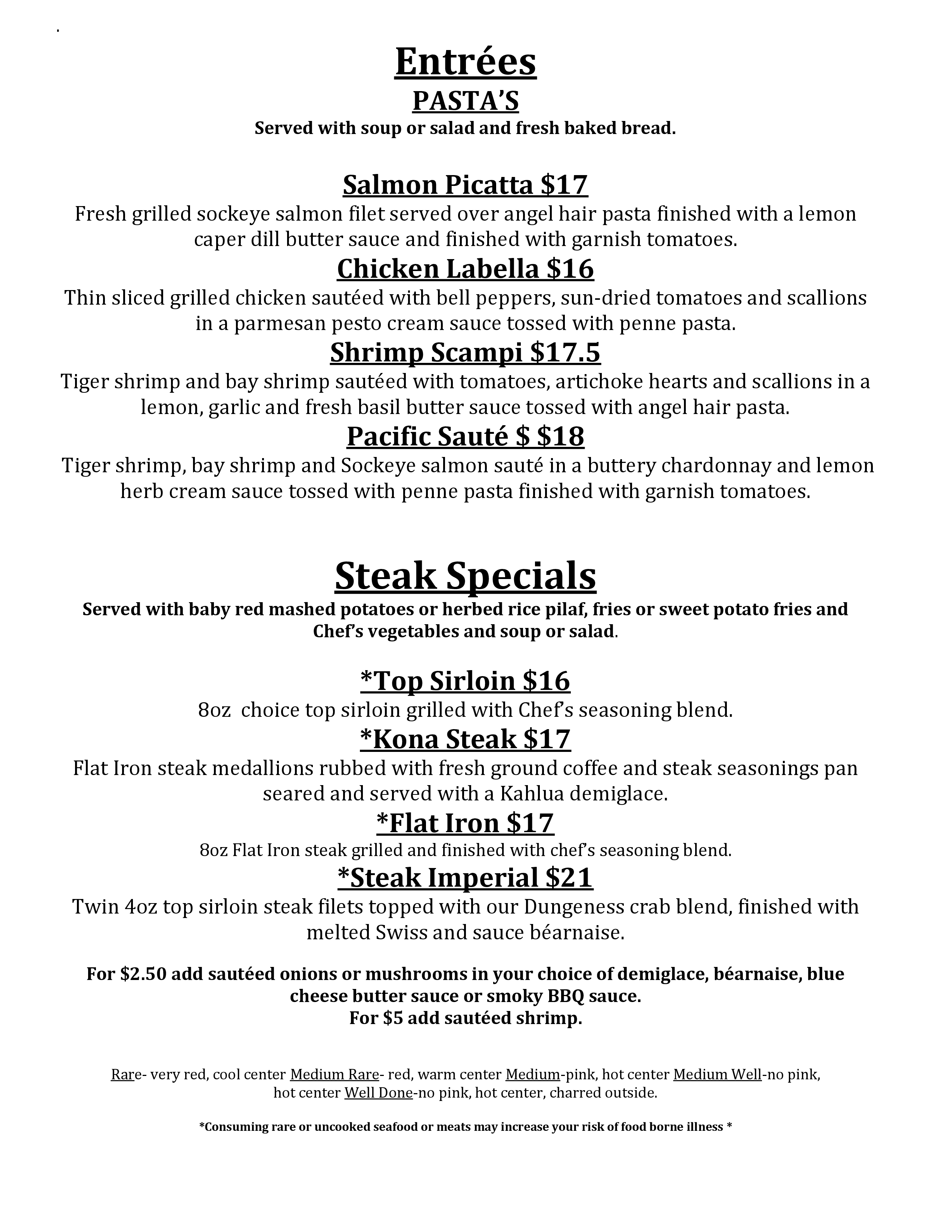 Menu for Teri's on Broadway ( WAS Teri's Restaurant ), Longview, WA ...