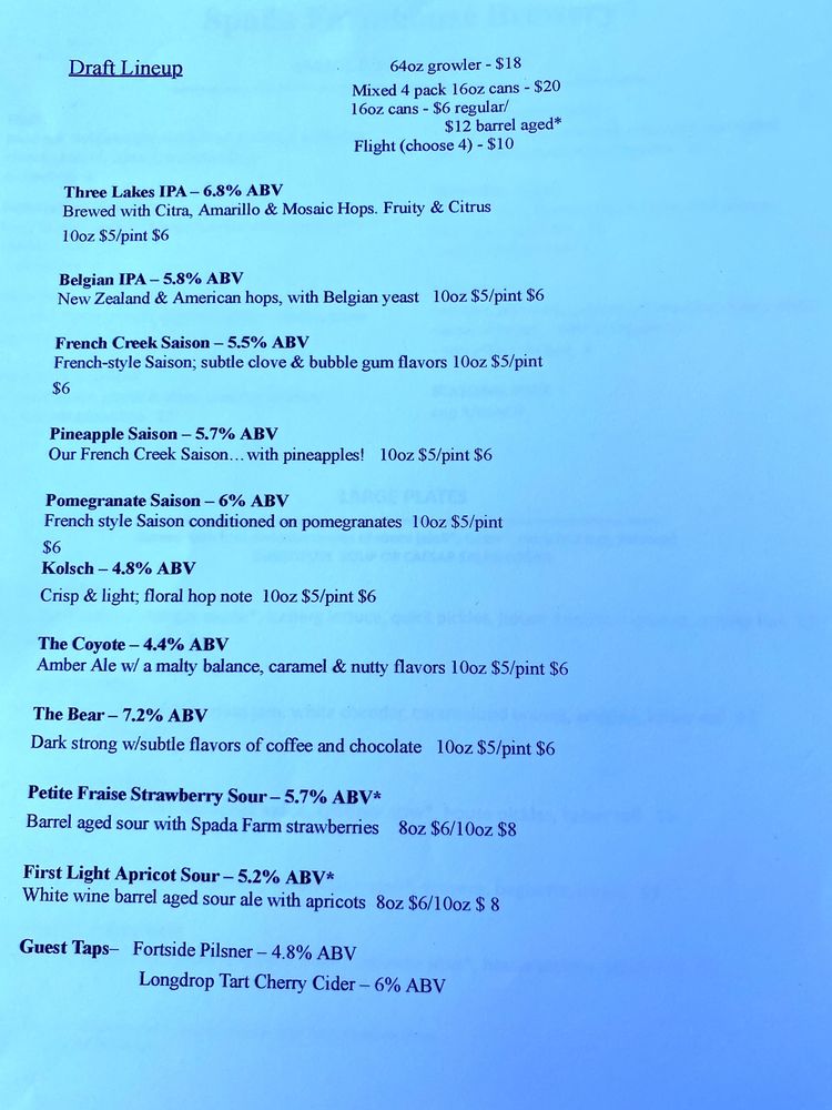 Menu for Spada Farmhouse Brewery, Snohomish, WA - Restaurantji